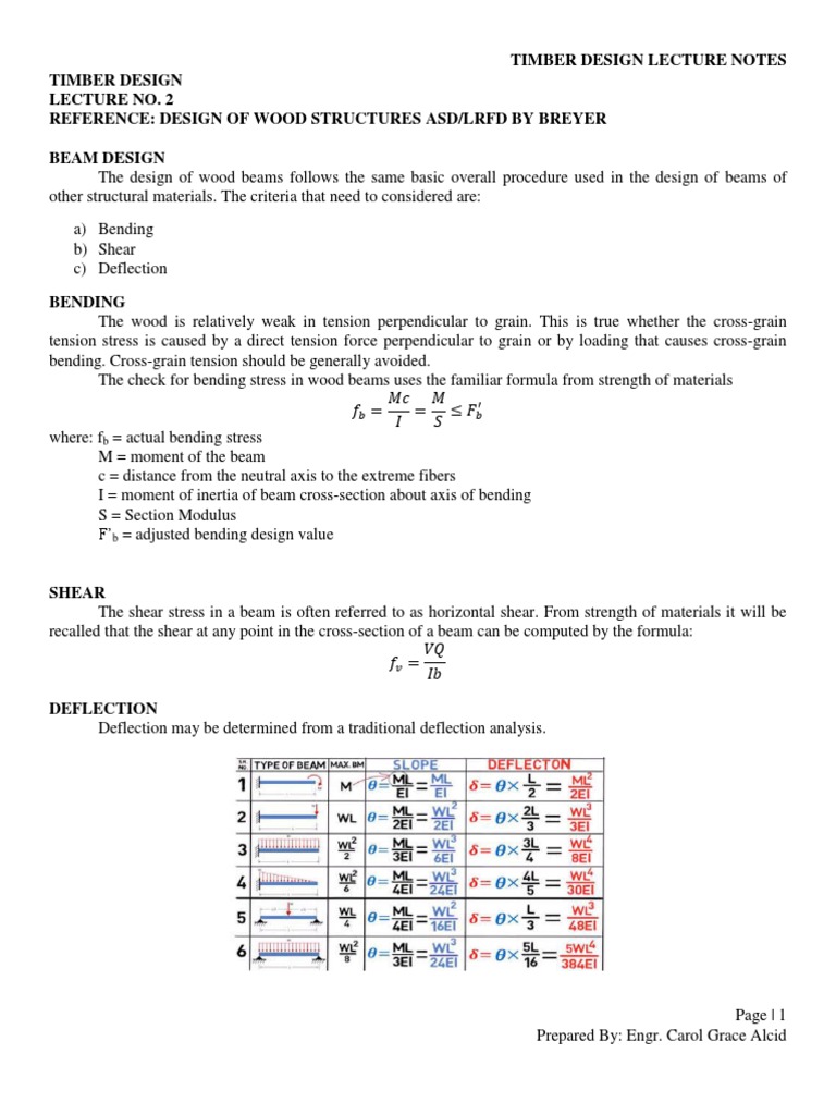 Timber Design Lecture Notes Prelim | PDF | Bending | Beam (Structure)