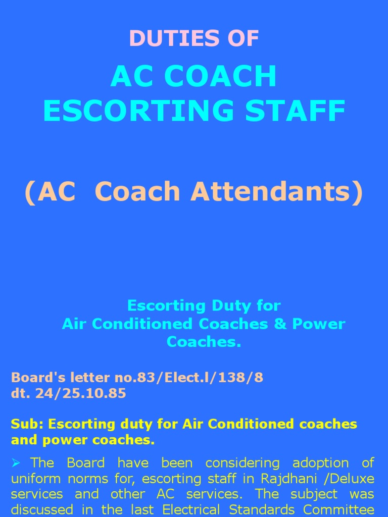 Duties of Ac Coach Escorting Staff Indian Railways | PDF | Conductor ...