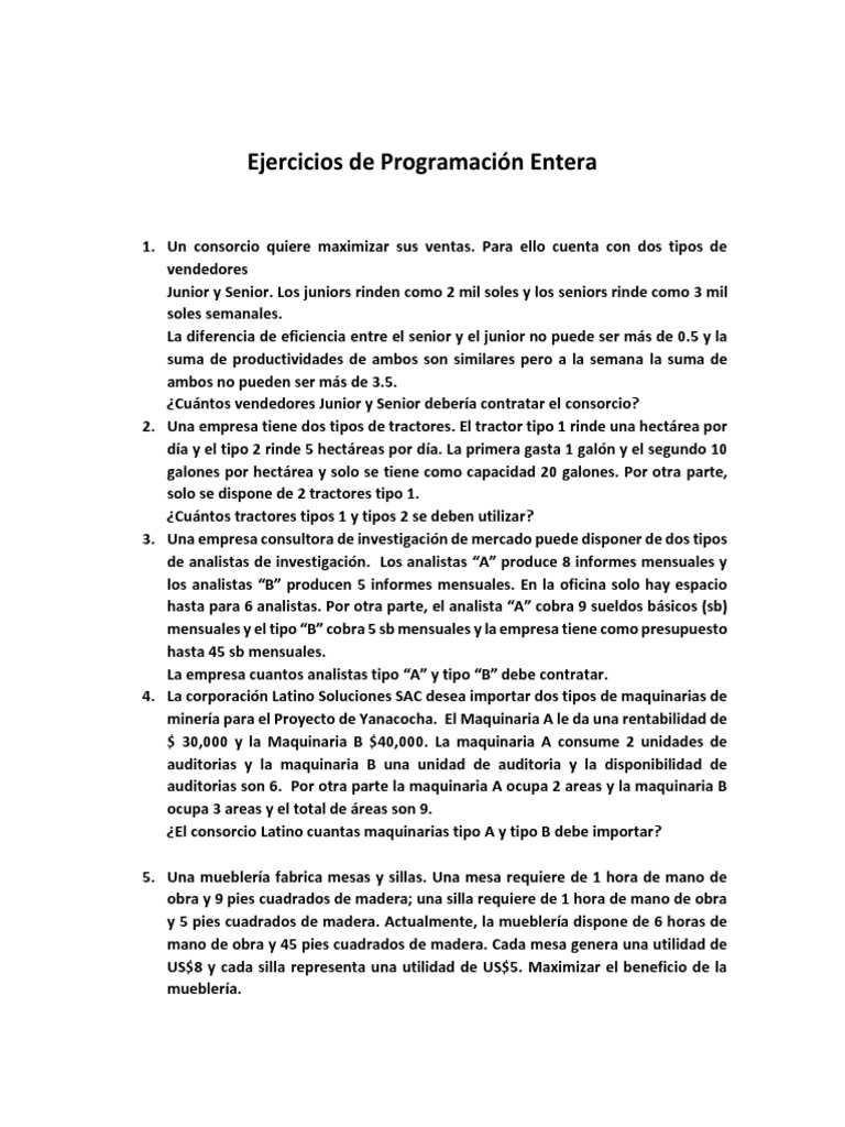 Ejercicios de Programación Entera | PDF