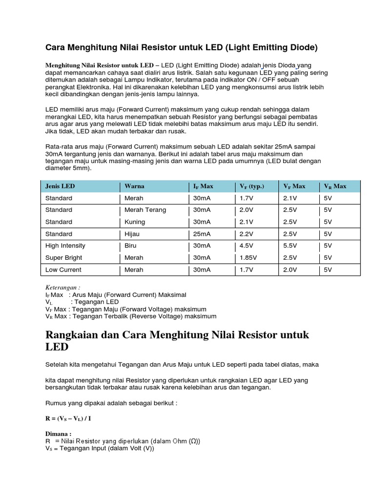 Cara Menghitung Nilai Resistor Untuk LED | PDF