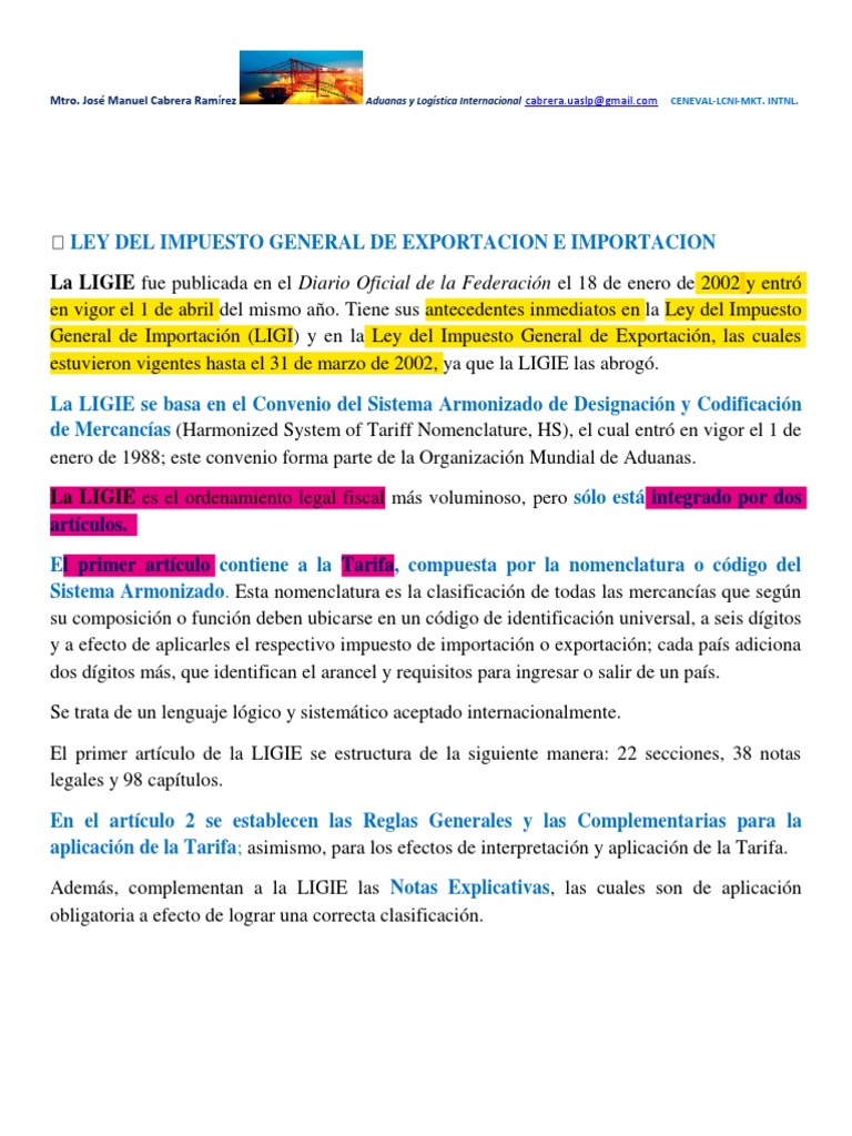 TIGIE (Estructura, Secciones y Capítulos) | PDF