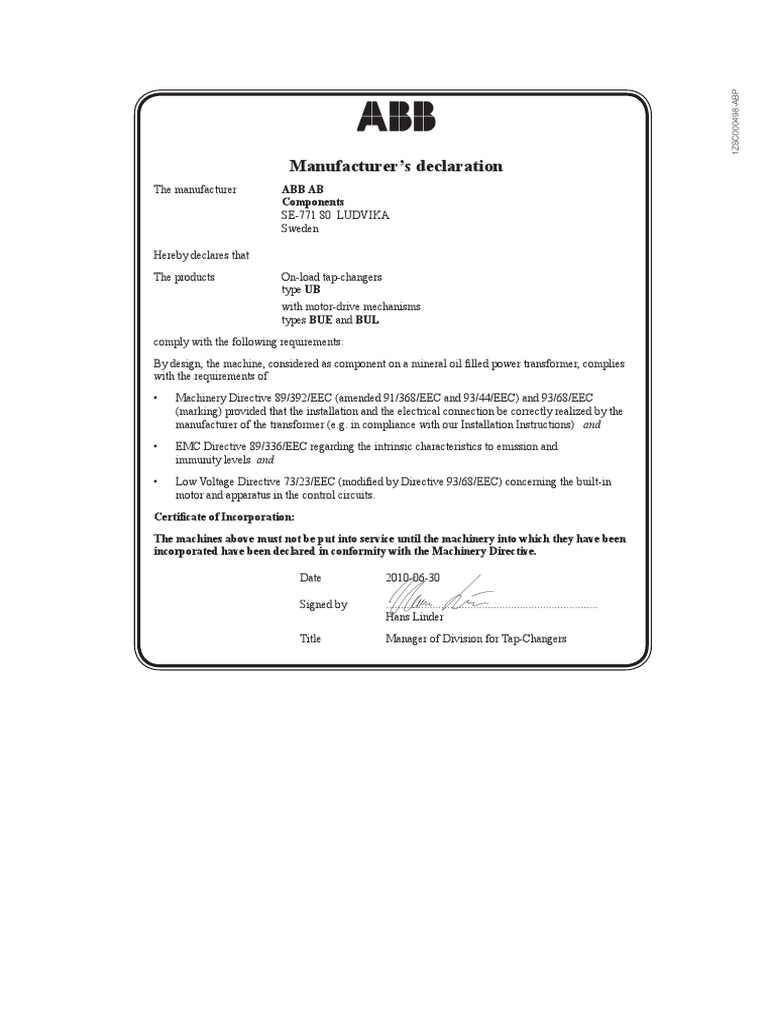 1ZSC000498-ABP (Manufacturers Declaration UBB) | PDF