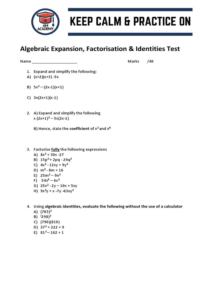 Algebra Test for Students | PDF | Teaching Methods & Materials
