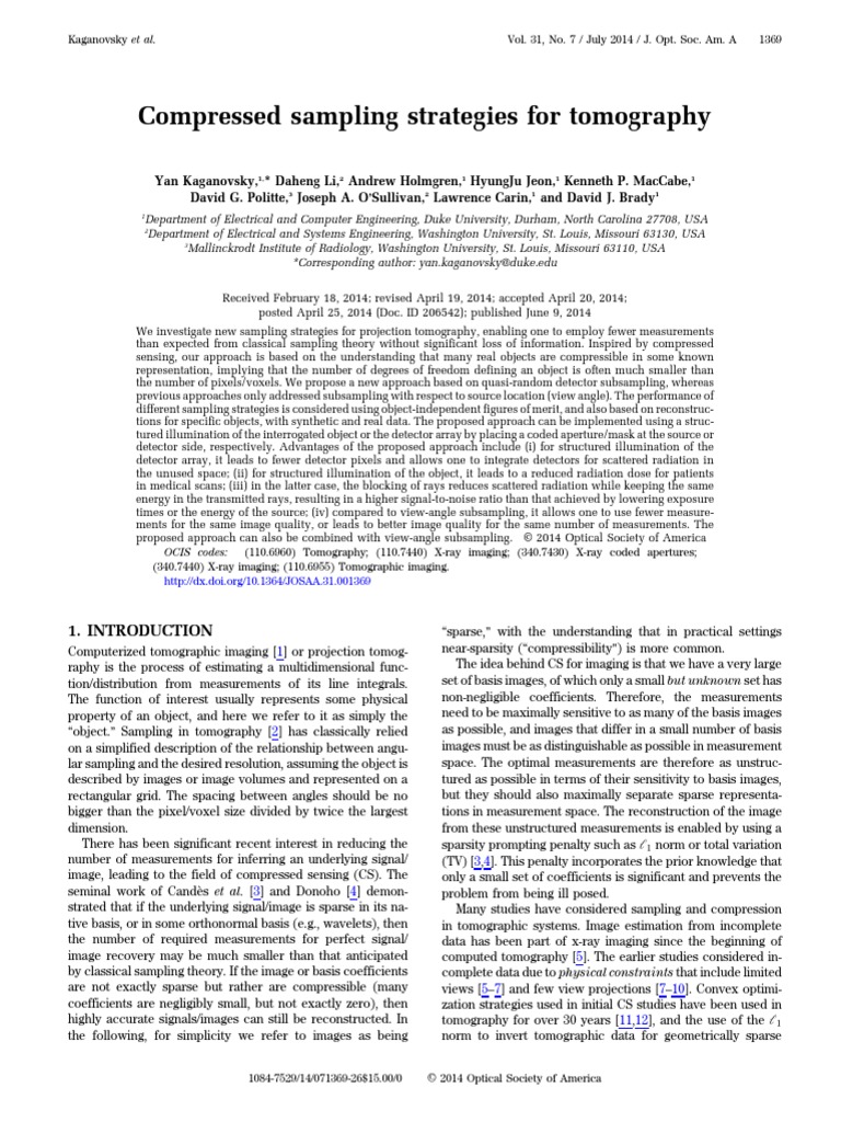 Compressed Sampling Strategies For Tomography | PDF | Tomography | Ct Scan