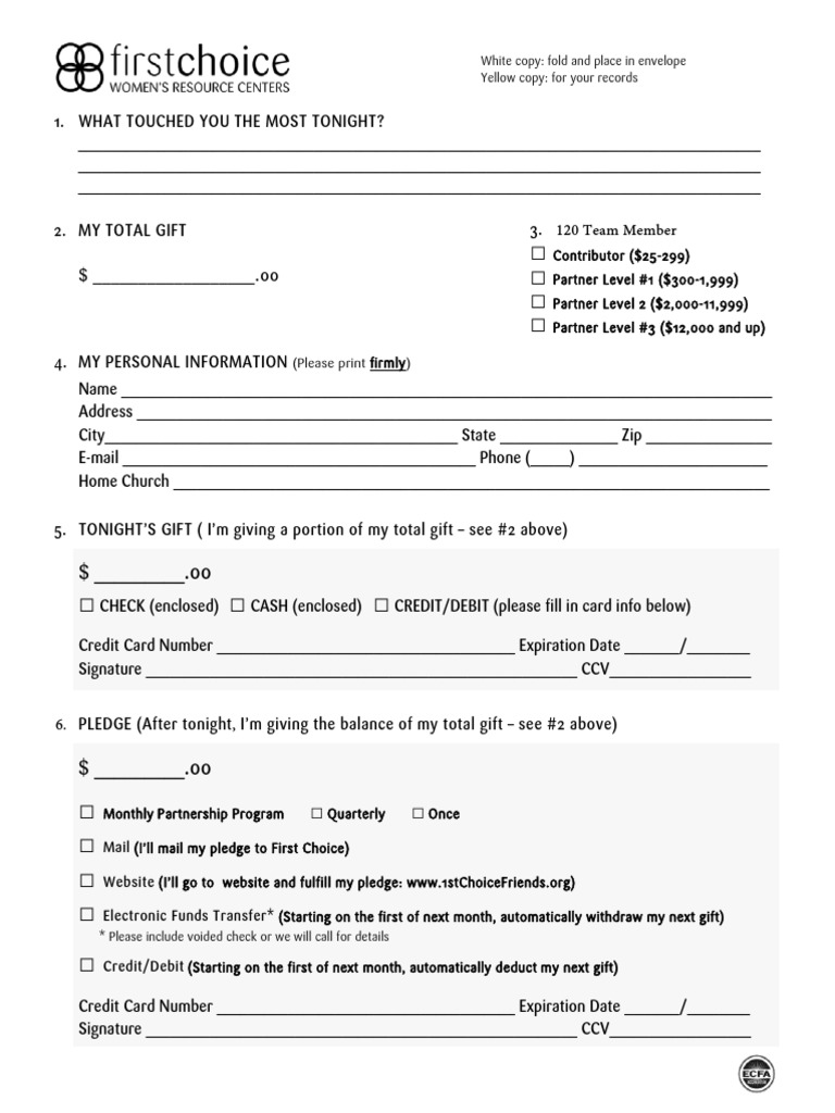 Pledge Form From 1stchoice | PDF | Credit Card | Debit Card