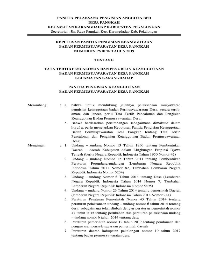 Surat Keputusan Panitia Pemilihan Anggota BPD | PDF