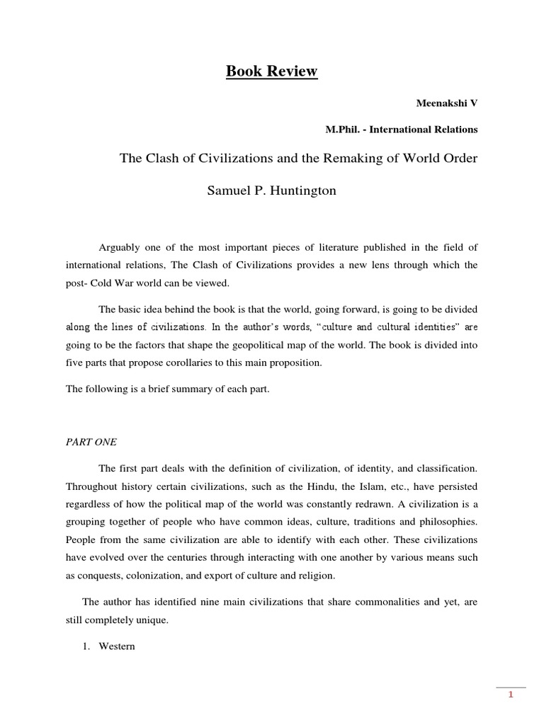 The Emerging Post-Cold War World Order: A Summary of Samuel Huntington ...