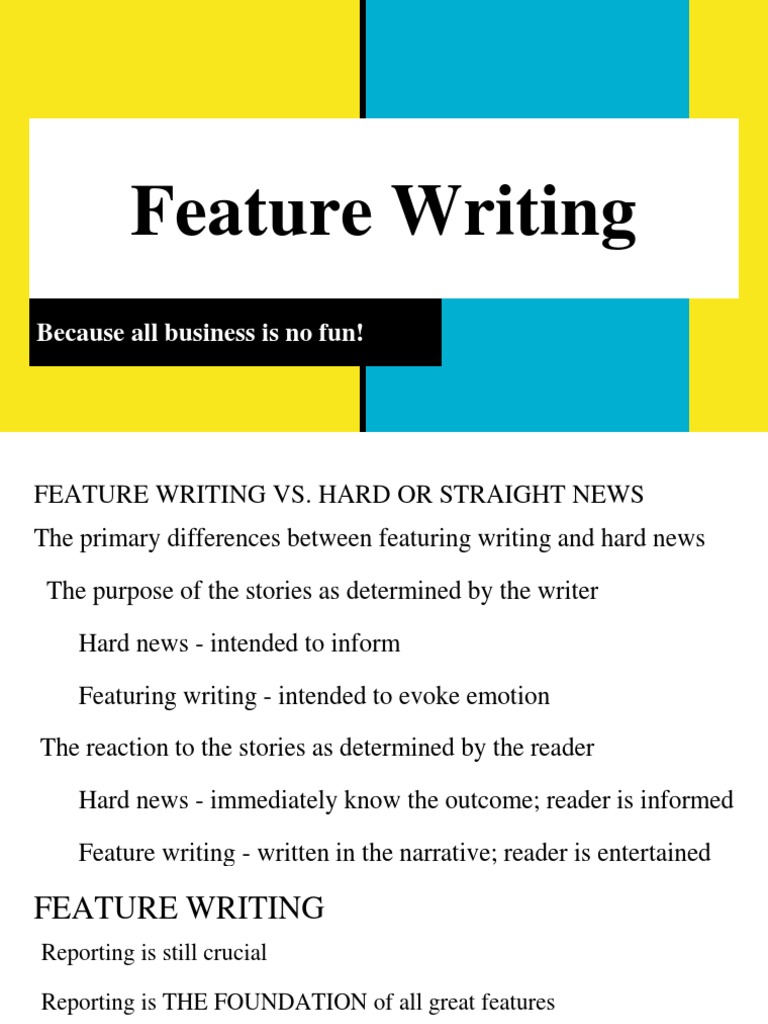 Feature Writing PowerPoint Day 1 | PDF