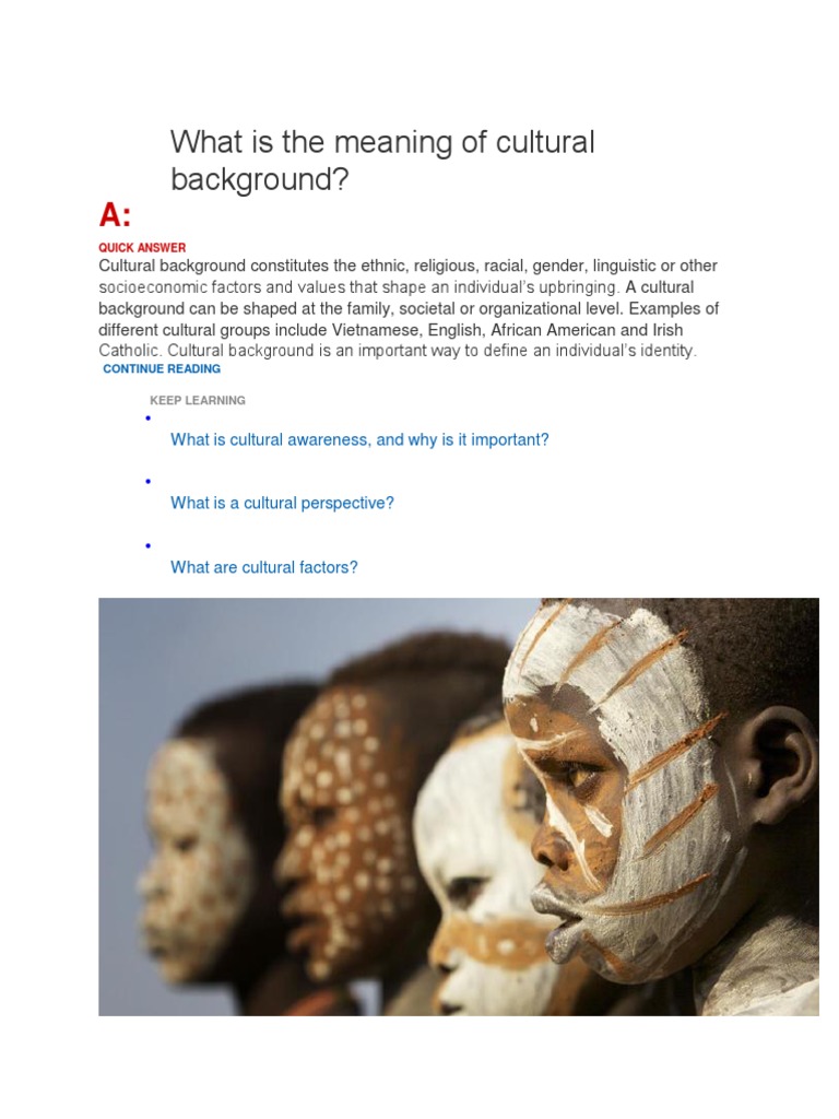 What Is The Meaning of Cultural Background? | PDF | Ethnic Groups | Refugee