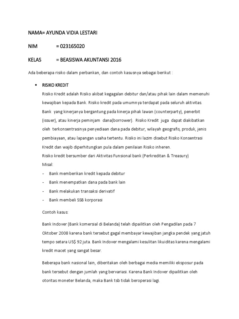 8 Risiko Bank Dan Contoh Kasus | PDF