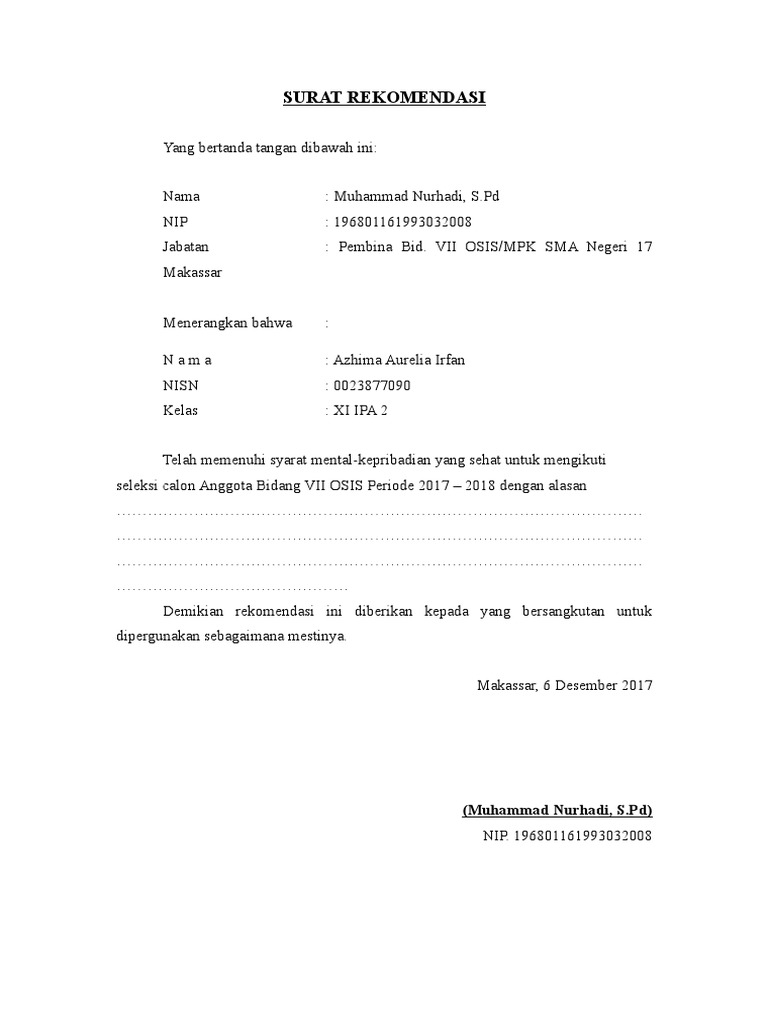 Surat Rekomendasi | PDF