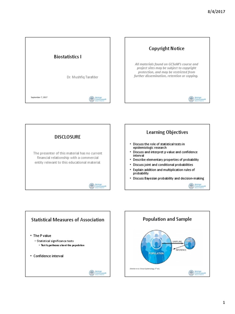 Biostatistics I Handout | PDF | Confidence Interval | Type I And Type ...