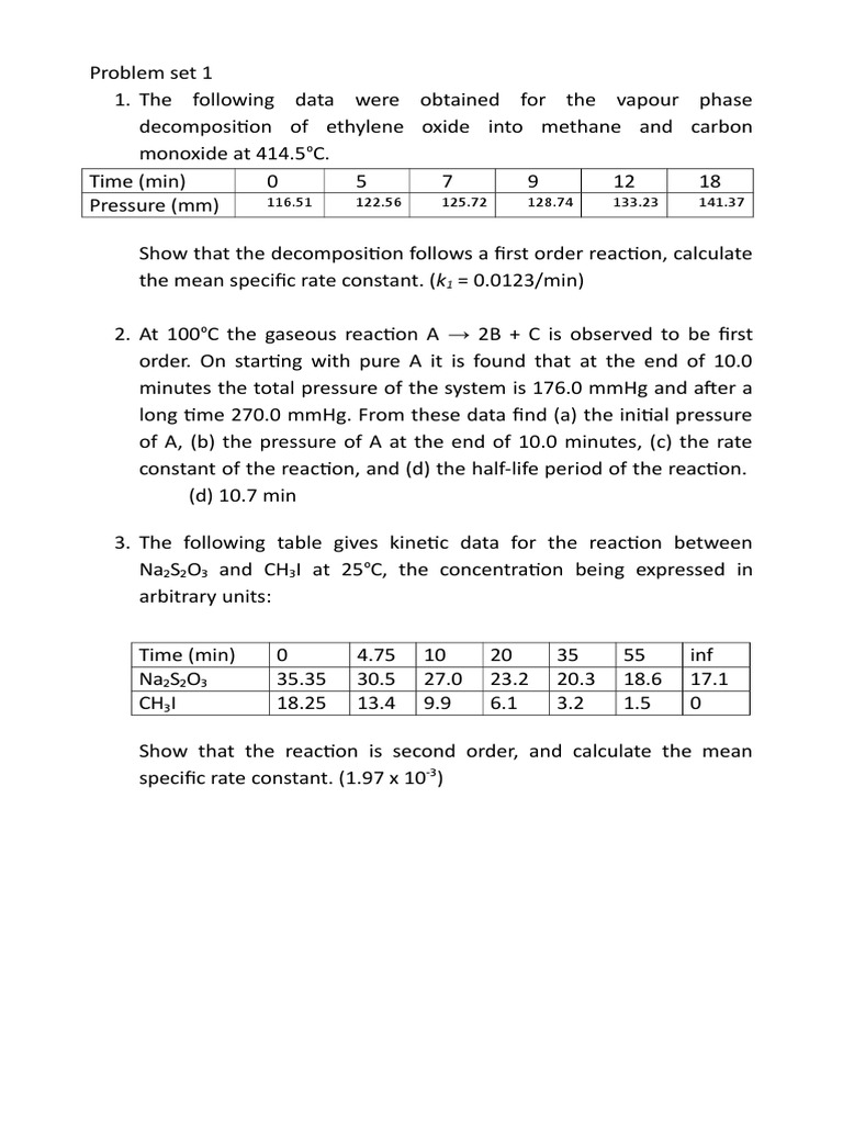 Problem Sets - Reaction Order Send To Class | PDF