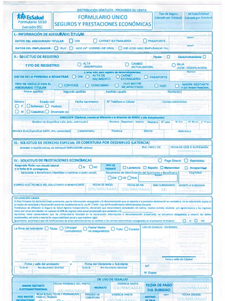 01 Formulario 1010 Unico Seguro y Prestaciones Economicas PDF | PDF