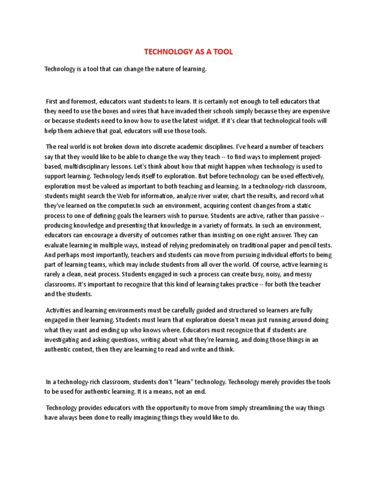 Technology As A Tool | PDF | Learning | Teachers