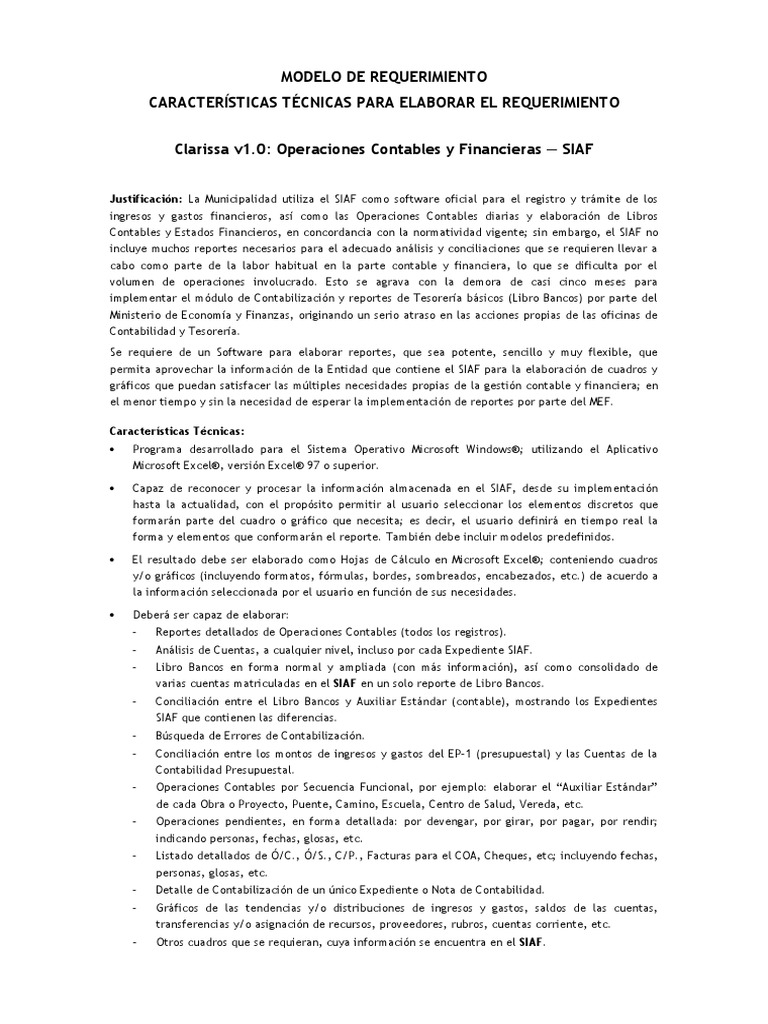 Modelo de Requerimiento - Clarissa v1.0 | PDF | Contabilidad ...