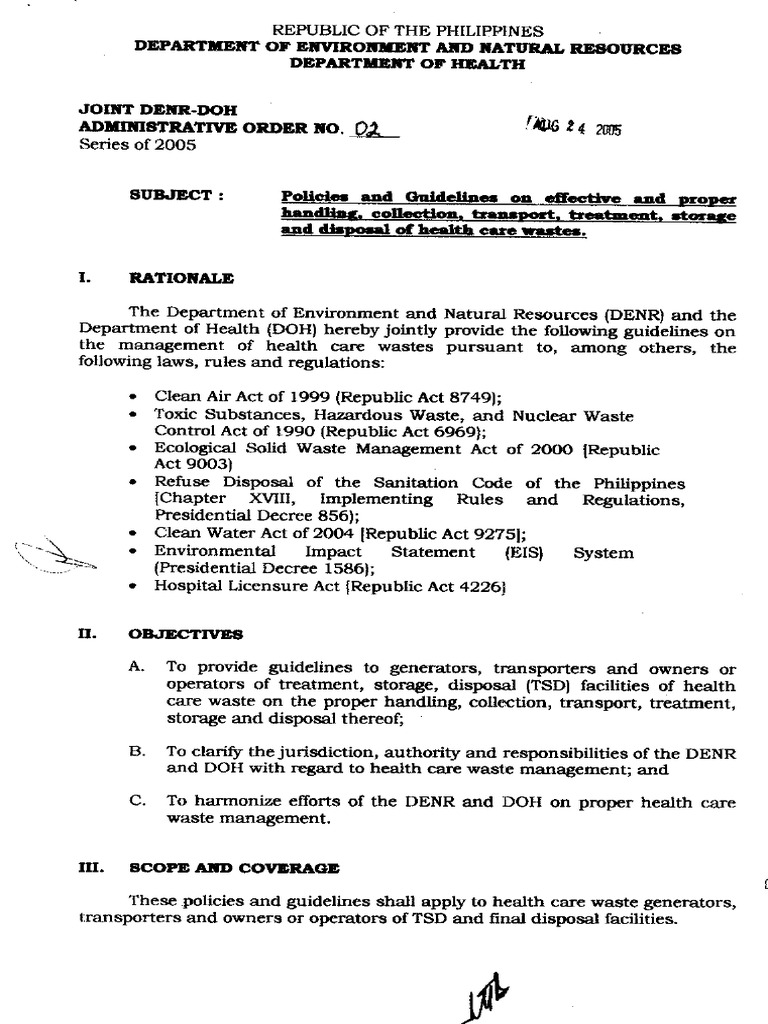 DENR-DOH Joint Administrative Order No. 2, S. of 2005 PDF | PDF