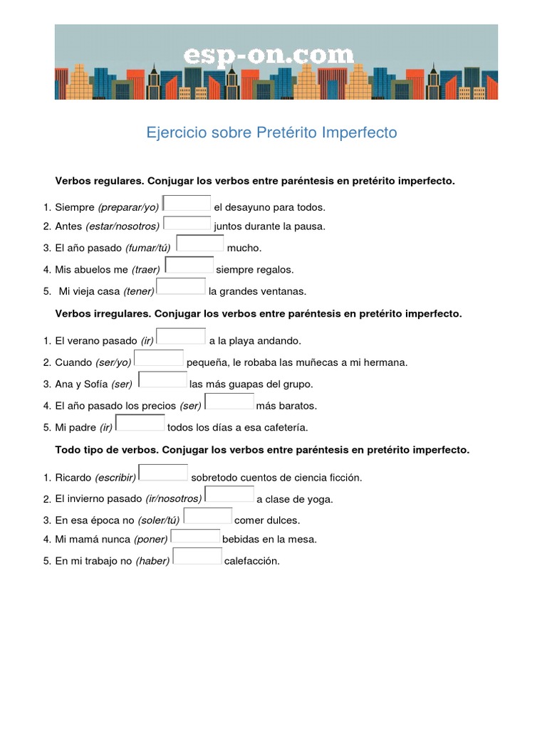 Ejercicios de Pretérito Imperfecto | PDF