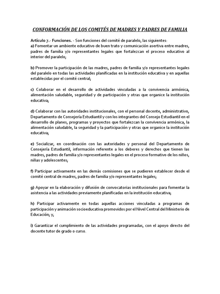 Conformación de Los Comités de Madres y Padres de Familia | PDF
