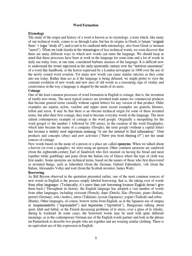 Word Formation Etymology | PDF | Acronym | English Language