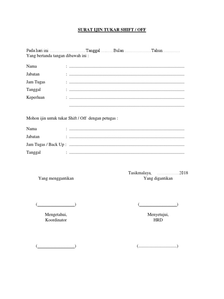 Surat Ijin Tukar Shift | PDF