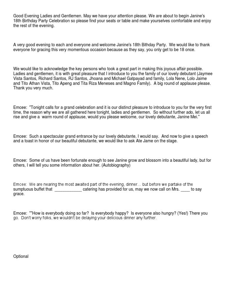 18th Birthday Debut Program Script | PDF | Cooking, Food & Wine | Art