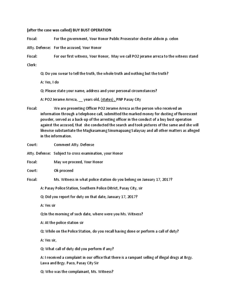 Sample Direct Examination of A Witness | PDF | Witness | Affidavit