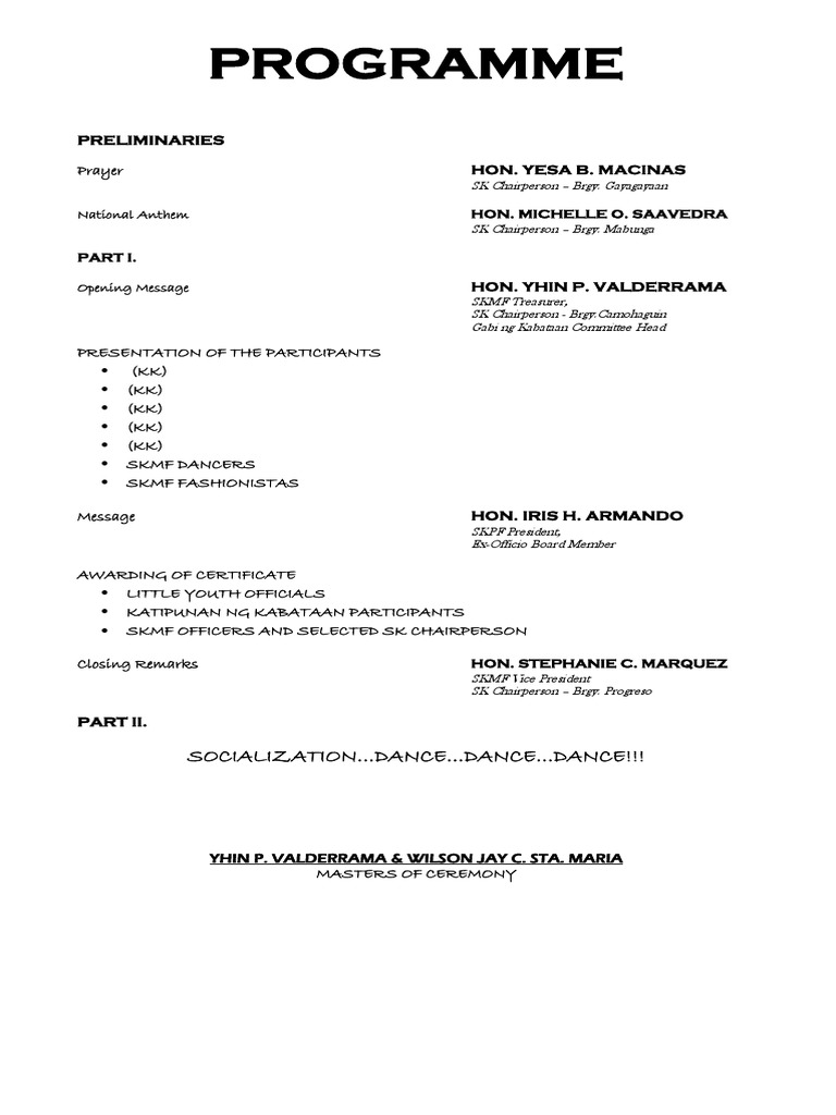 Programme: Preliminaries Hon. Yesa B. Macinas | PDF