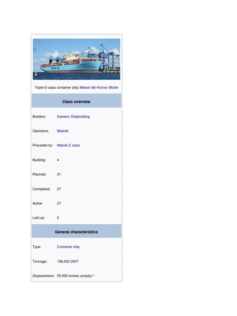 Class Overview: Triple E-Class Container Ship | PDF