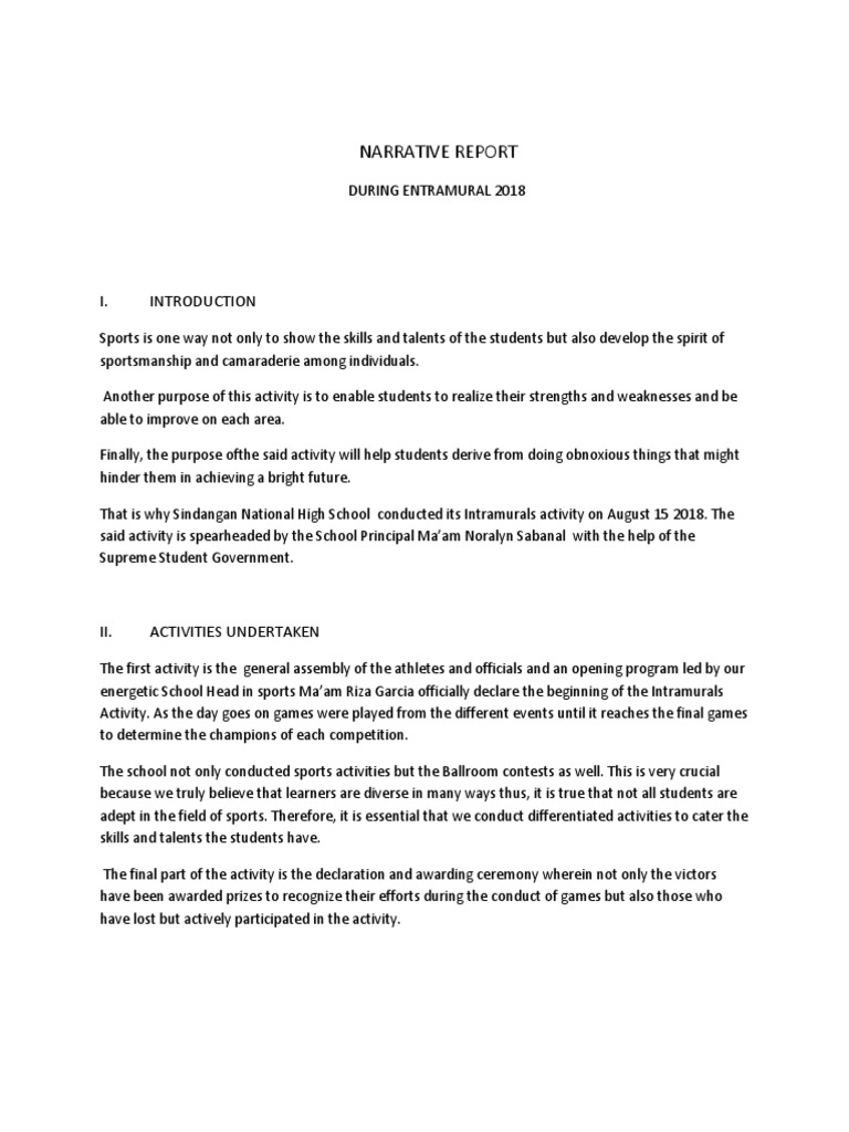 Narrative Report | PDF | Sports | Behavior Modification