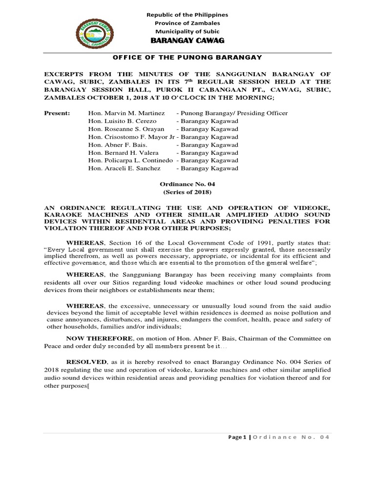 An Ordinance Regulating The Use of Videoke Machine and Other Sound ...