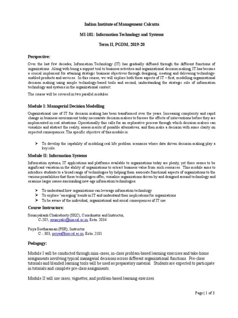 Information Technology and Systems - Course Outline | PDF | Information ...