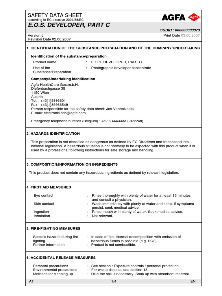 Safety Data Sheet - EOS Developer Part C | PDF | Waste | Chemical ...