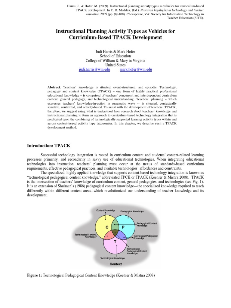 Instructional Planning Activity Types for TPACK Development | PDF | Pedagogy | Educational ...