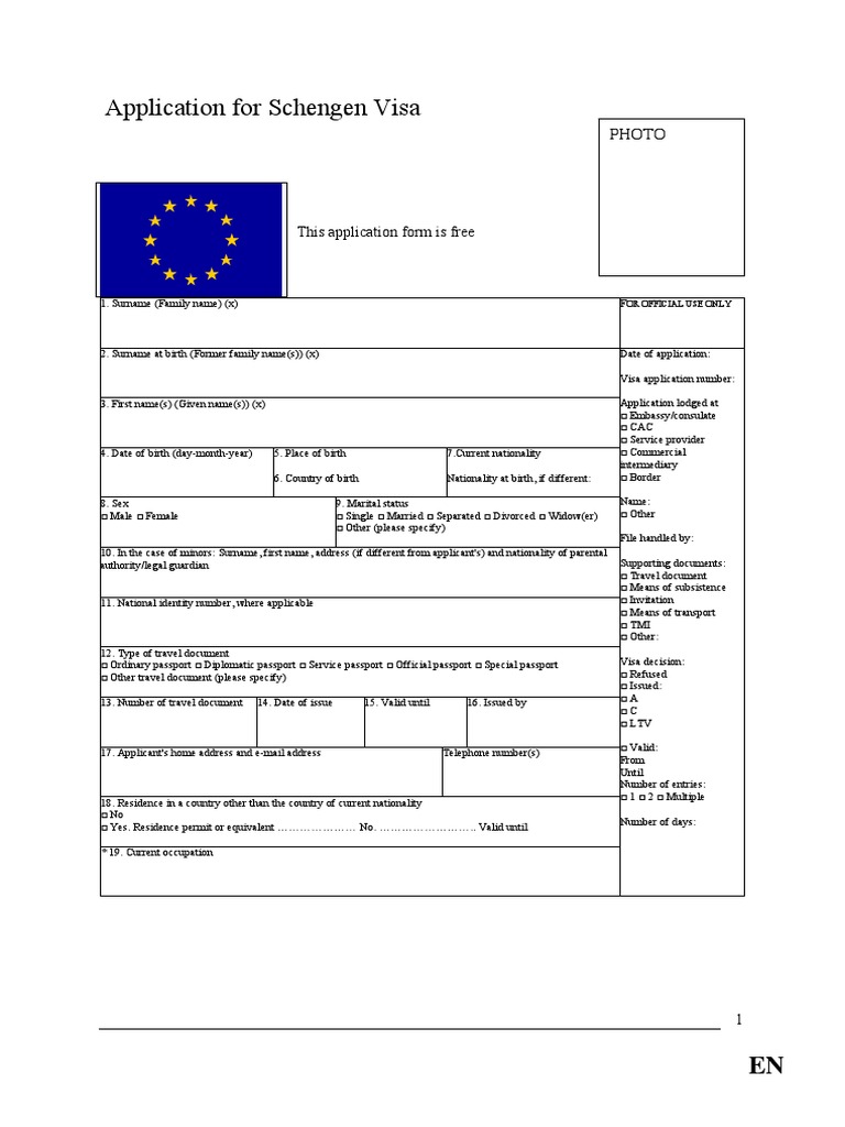 Application For Schengen Visa: This Application Form Is Free | Download ...