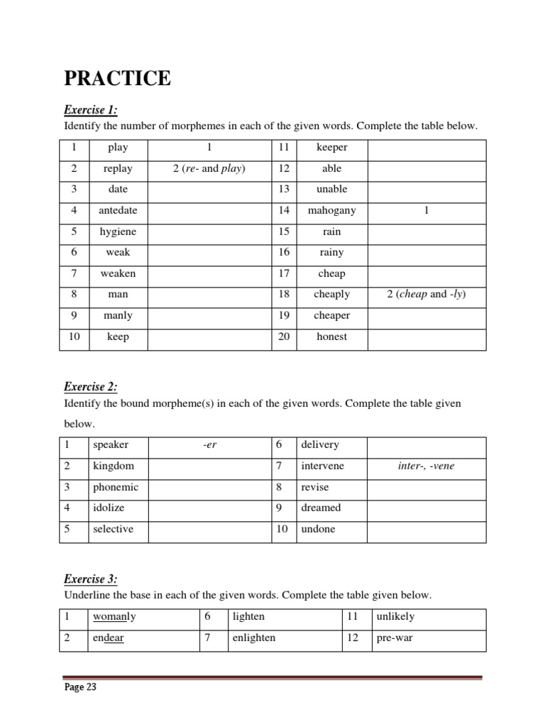 Practice Morpho | PDF | Semiotics | Lexicology