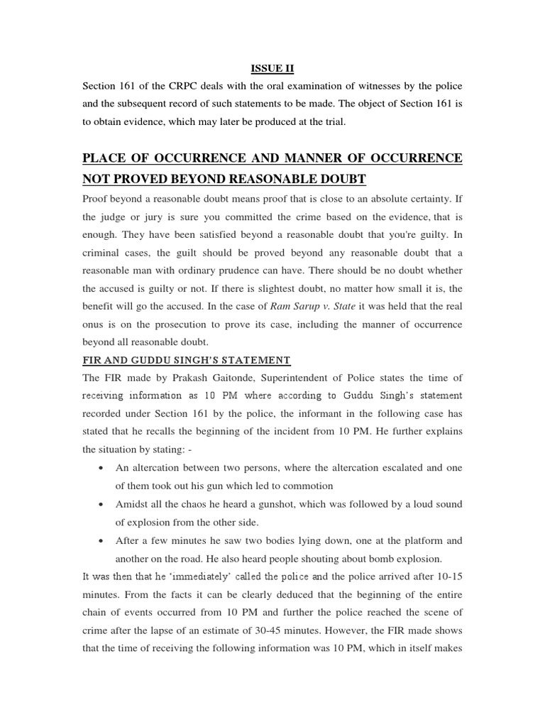 Place of Occurrence and Manner of Occurrence Not Proved Beyond ...