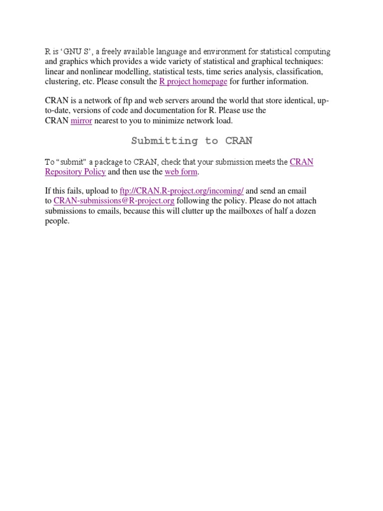 Submitting To CRAN: R Project Homepage | PDF | R (Programming Language) | Information Technology ...