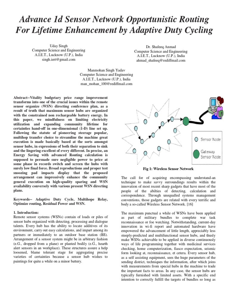 Advance 1d Sensor Network Opportunistic Routing For Lifetime Enhancement by Adaptive Duty ...