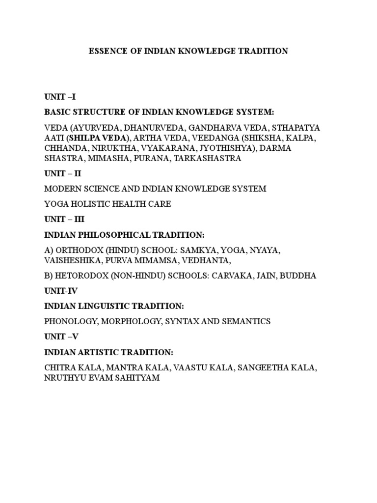 Essence of Indian Knowledge Tradition - Syllabus | PDF