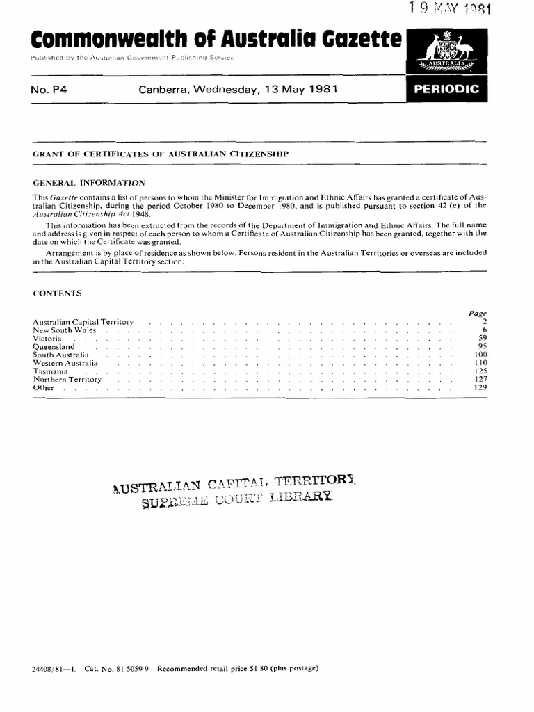 1981P04 | PDF | Australia | Immigration Law