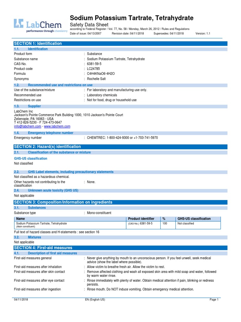 Kalium Hidrogen Tartrat Msds , SAFETY DATA SHEET Revision Date 05/07 ...