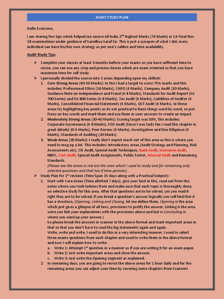 Audit Study Plan | PDF | Audit | Test (Assessment)