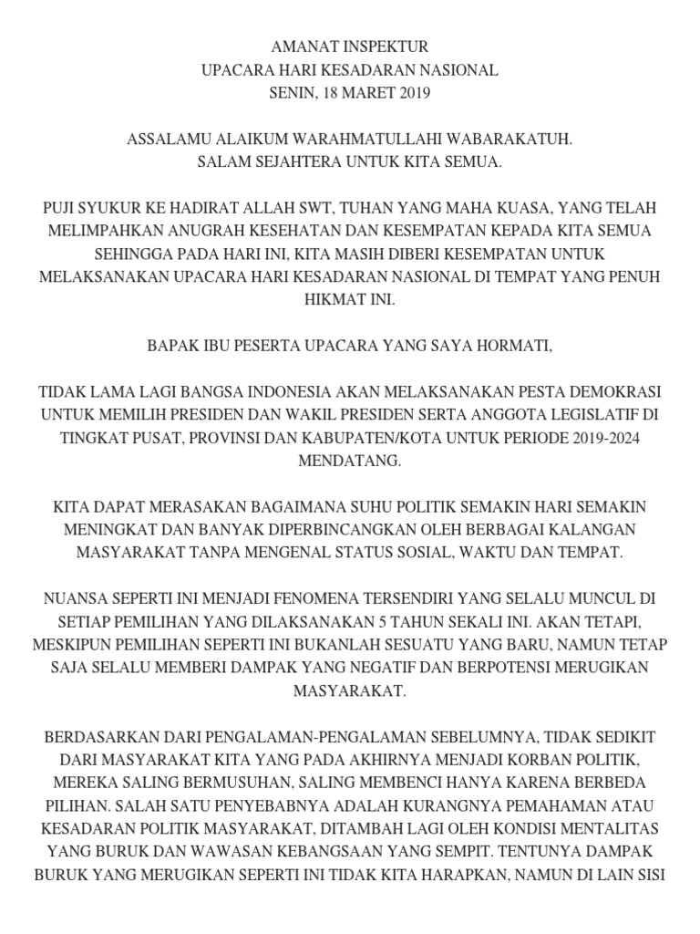 Amanat Upacara Kesadaran Nasional | PDF