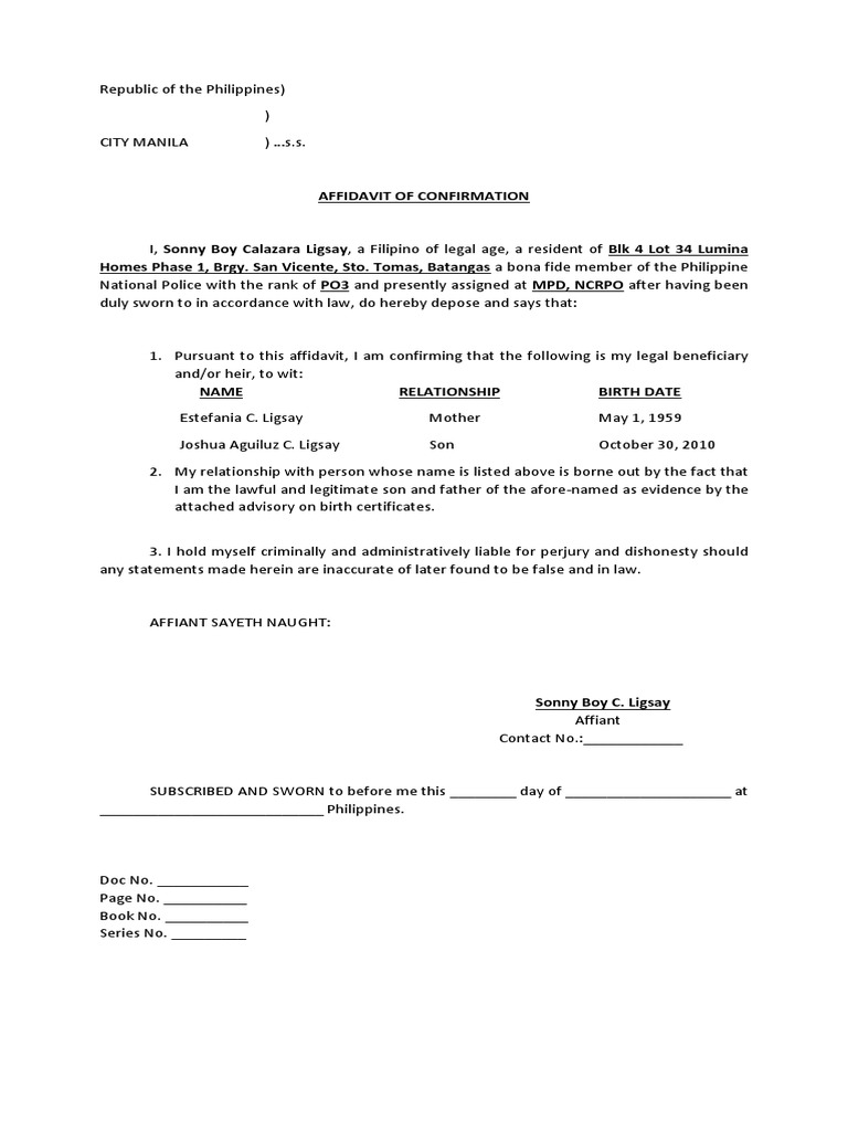 Affidavit of Confirmation | PDF | Affidavit | Public Law