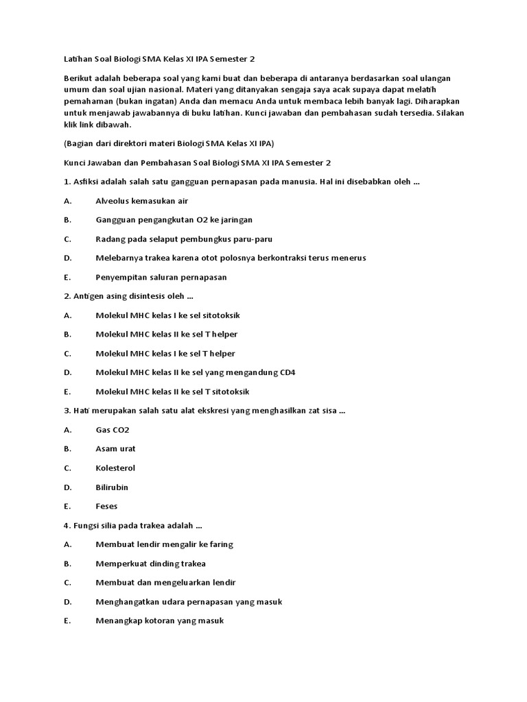 Latihan Soal Biologi SMA Kelas XI IPA Semester 2 | PDF | Ilmu Sosial | Kesehatan Holistik
