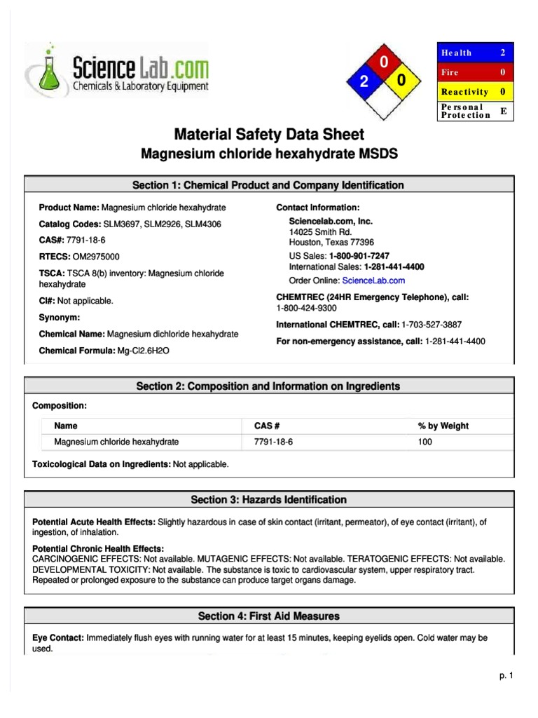MSDS Magnesium C | Download Free PDF | Toxicity | Personal Protective ...