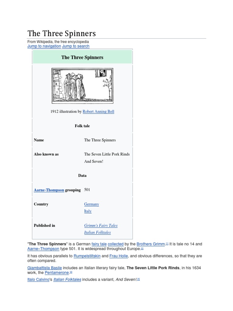 The Three Spinners: A Fairy Tale Summary | PDF | Oral Tradition | Folklore