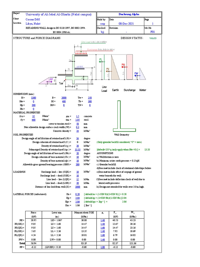 Retaining Wall Calculation | PDF | Building Engineering | Civil Engineering