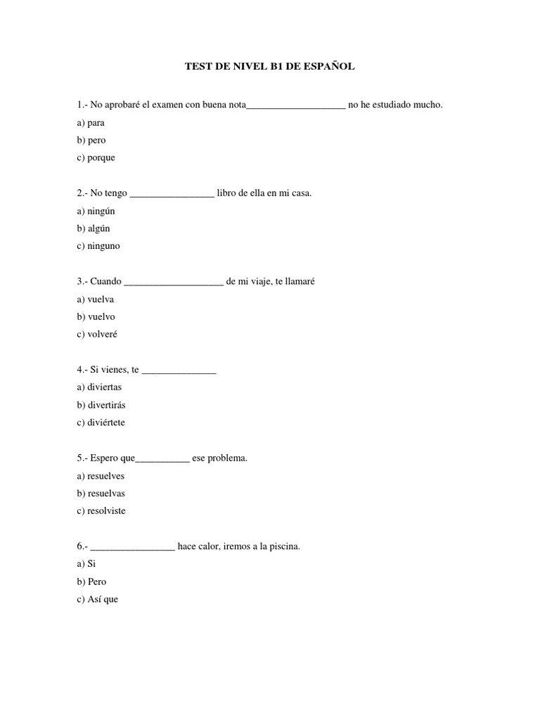 Test de Nivel b1 de Español | PDF